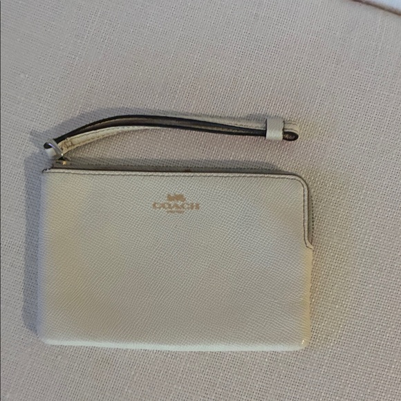Coach | Bags | Coach Cream Wristlet With Gold Logo | Poshmark